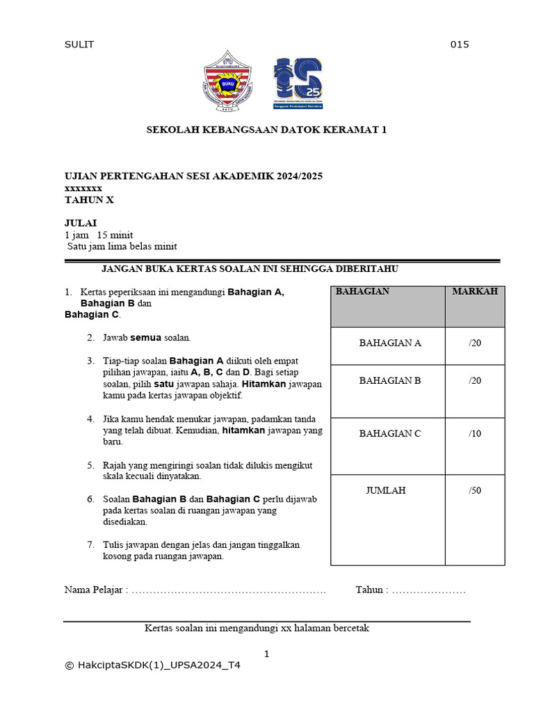 Templete Muka Depan UPSA 2024 | PDF
