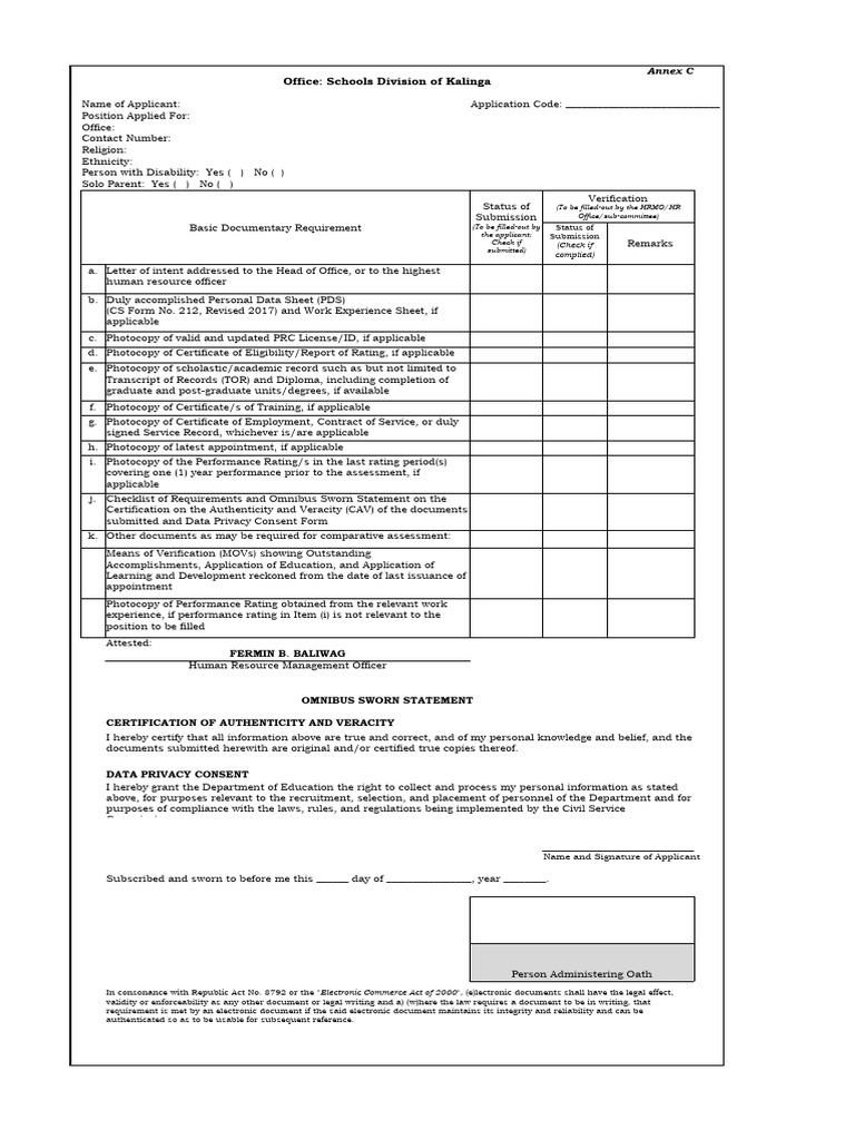 CHECKLIST OF REQTS SDO Kalinga | PDF | Authentication | Regulatory Compliance