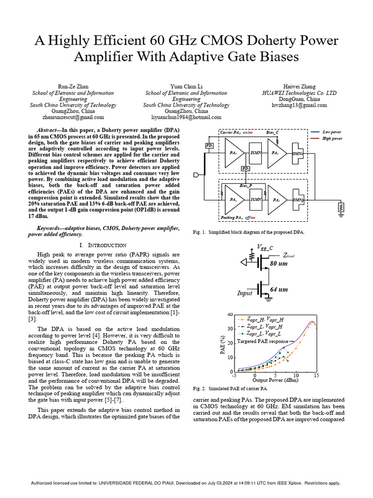 A Highly Efficient 60 GHZ CMOS Doherty Power Amplifier With Adaptive Gate Biases | PDF ...