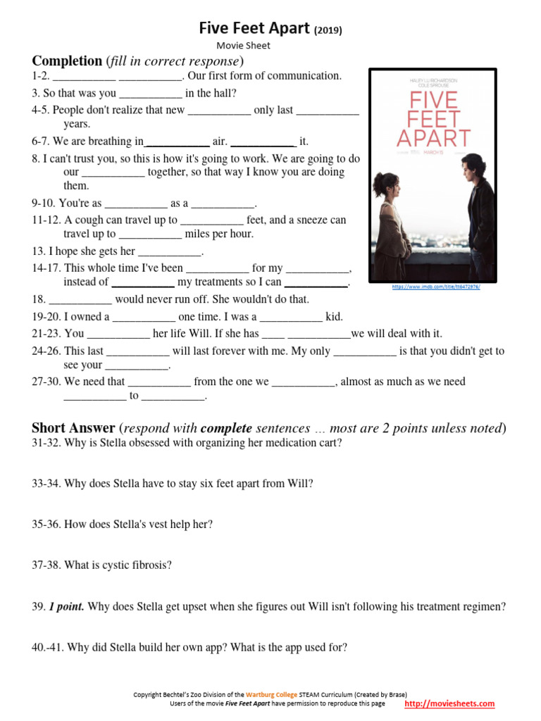 Five Feet Apart Movie Worksheet | PDF