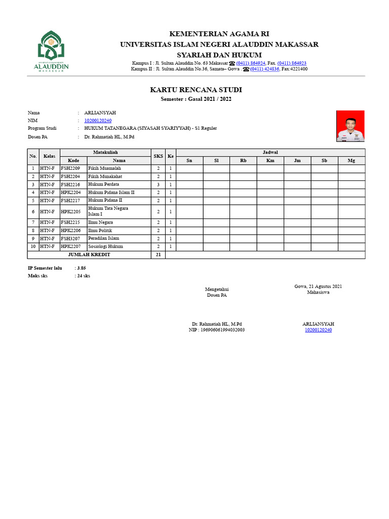 Cetak Rencana Studi 1 | PDF