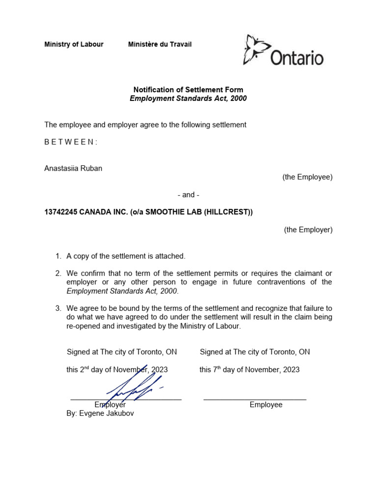 Settlement Form - Unpaid Salary | PDF | Employment | Business Law