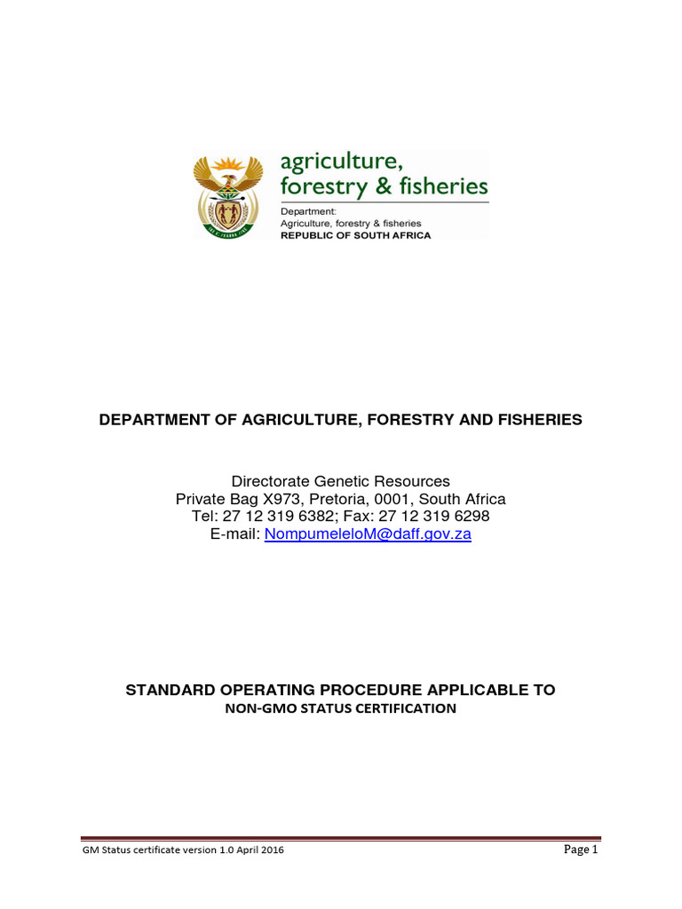 2016 DALRRD Standard Operating Procedures For GM Status Certification ...