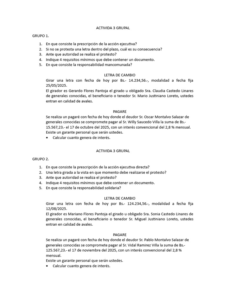 Activida 3 Grupal Noche | PDF | Pagaré | Instrumentos que devengan intereses