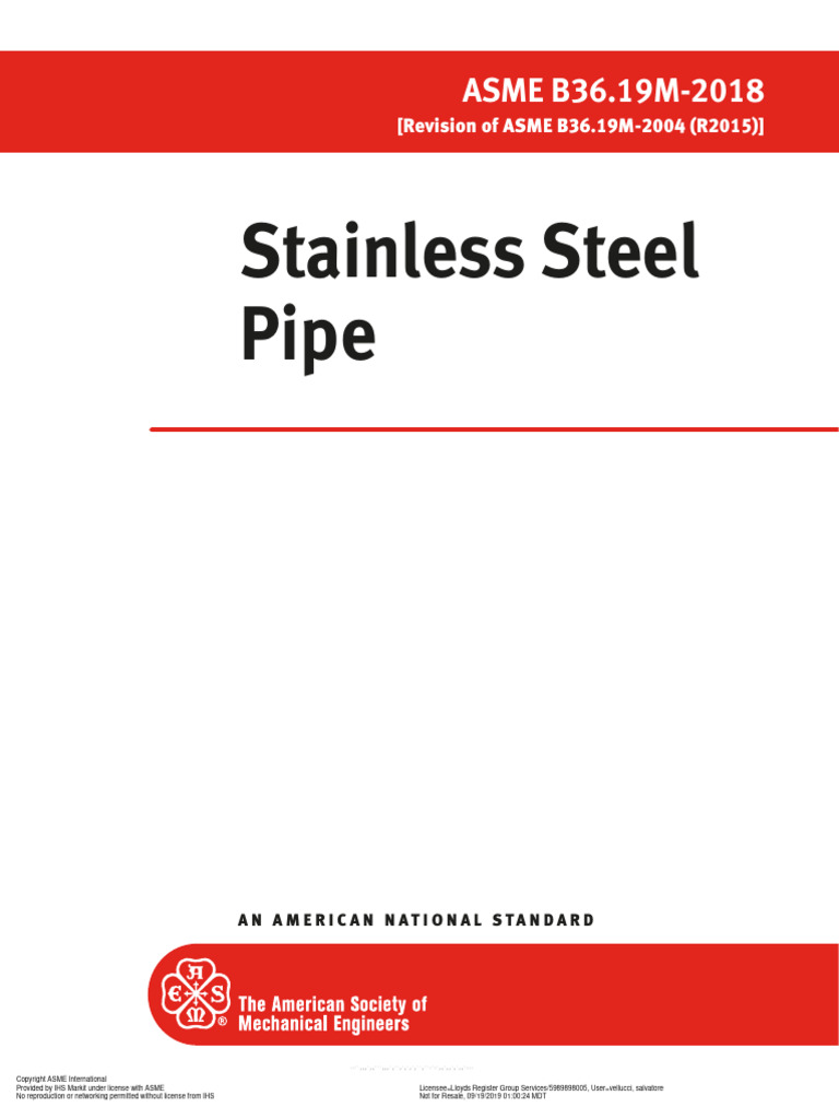ASME B36.19M - Stainless Steel Pipe | PDF | Pipe (Fluid Conveyance) | Mechanical Engineering