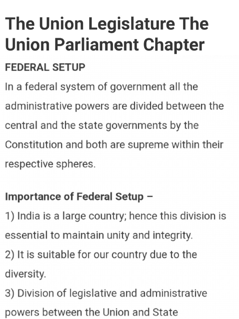 Union Legislature Chapter 1 | PDF