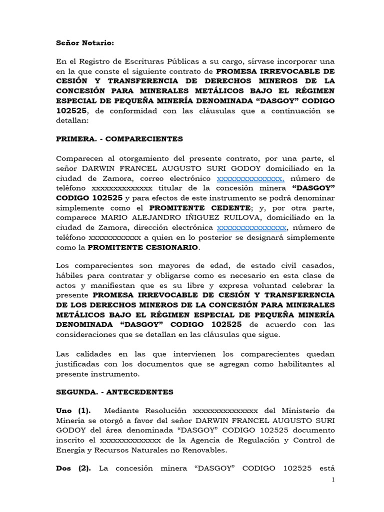 Promesa de Cesión de Derechos Mineros | PDF | Minería | Ley común