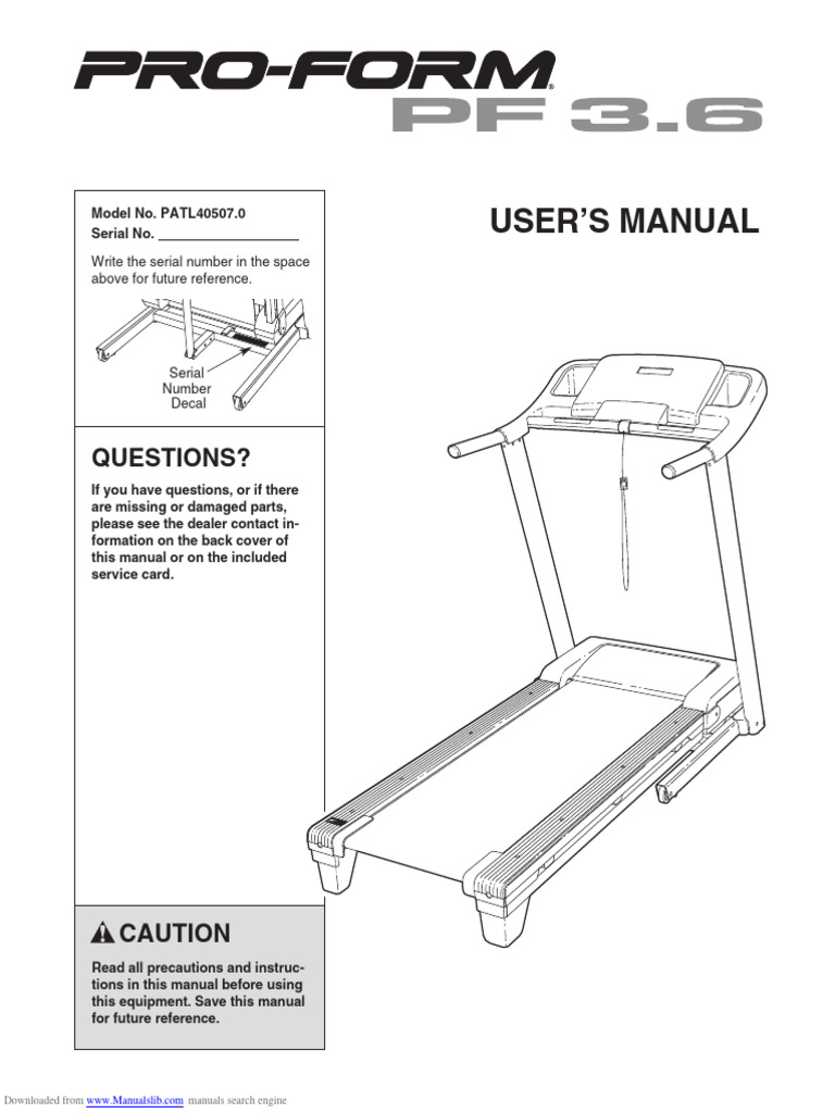 ProForm Treadmill Pf_36 Manual | PDF | Screw | Ac Power Plugs And Sockets