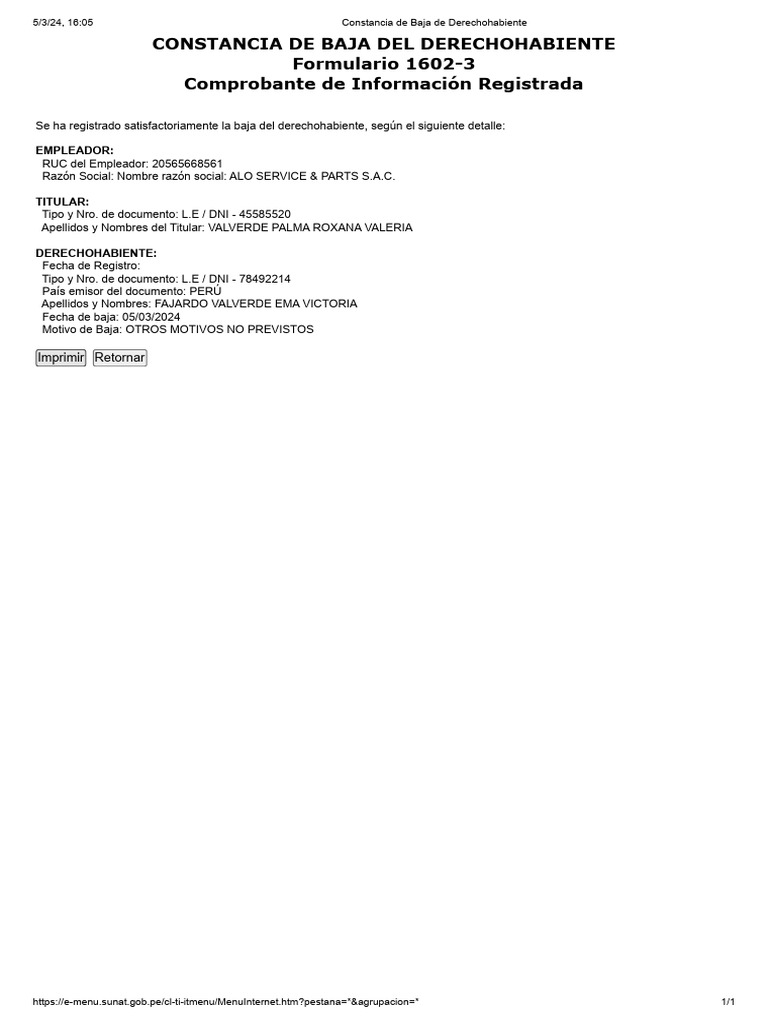 Baja-De T-Registro Hija Roxana | PDF