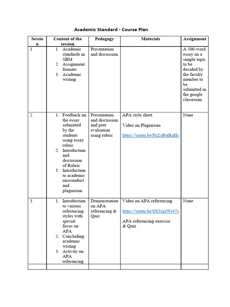Academic Standards Course Plan Overview | PDF