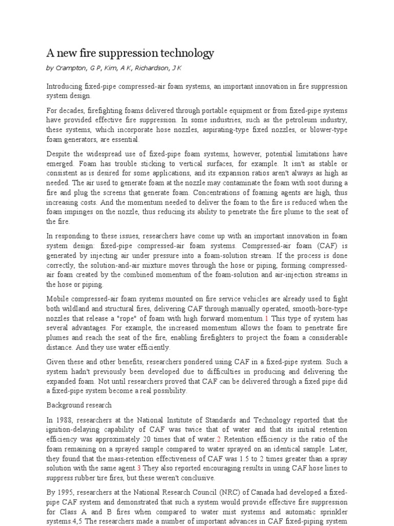 A New Fire Suppression Technology | PDF | Fire Sprinkler System | Foam