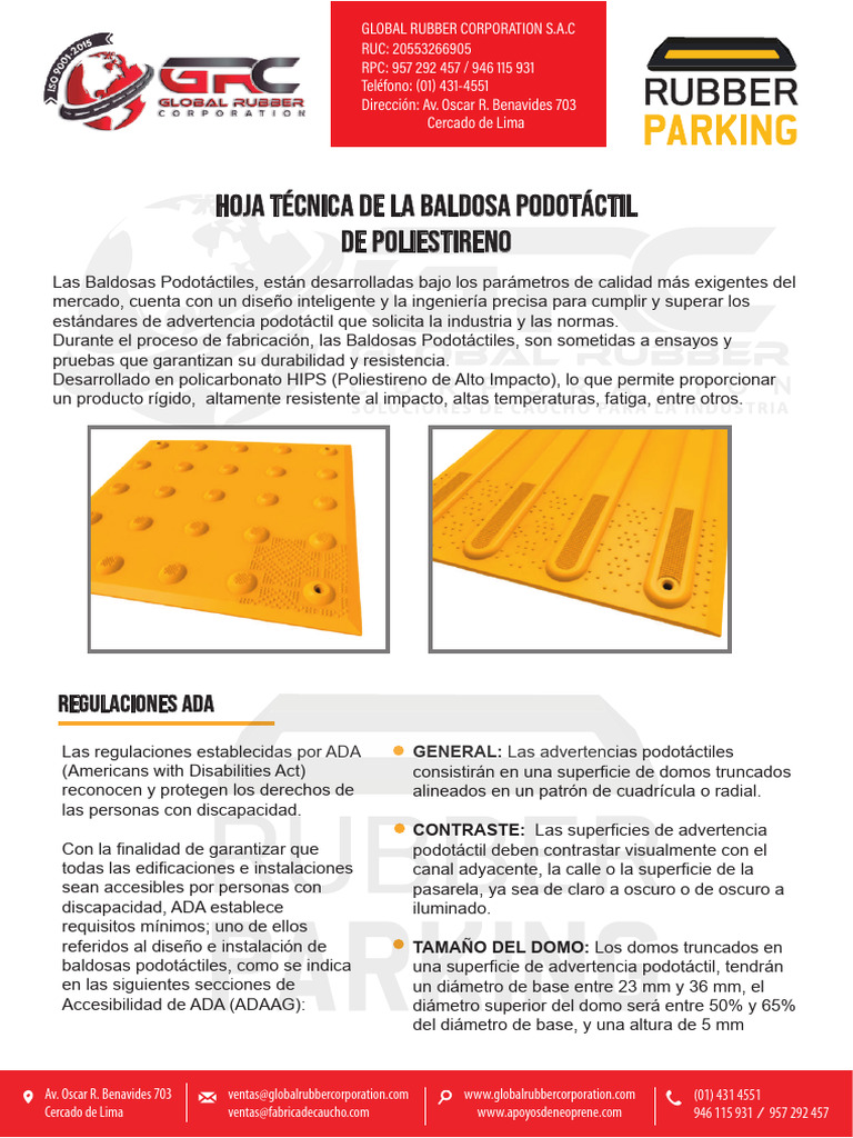 Ficha Tecnica Baldosa Podotactil | PDF | Infraestructura peatonal | Invalidez