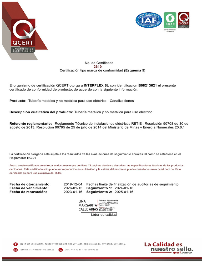 3.2 Certificado Retie Tuberia Conduit Variada (Interflex) | PDF ...