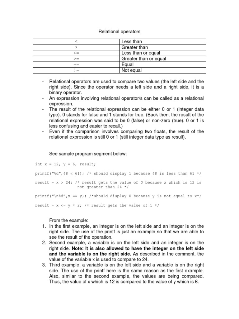 Relational Operators Pdf Arithmetic Mathematical Logic
