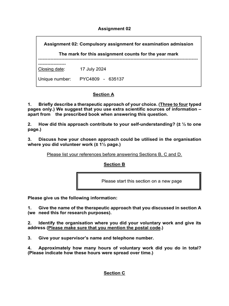 PYC4809 Assignment 02 635137 2024 | PDF | Plagiarism | Volunteering