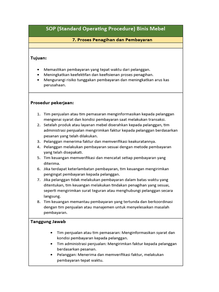 SOP Proses Penagihan Dan Pembayaran | PDF