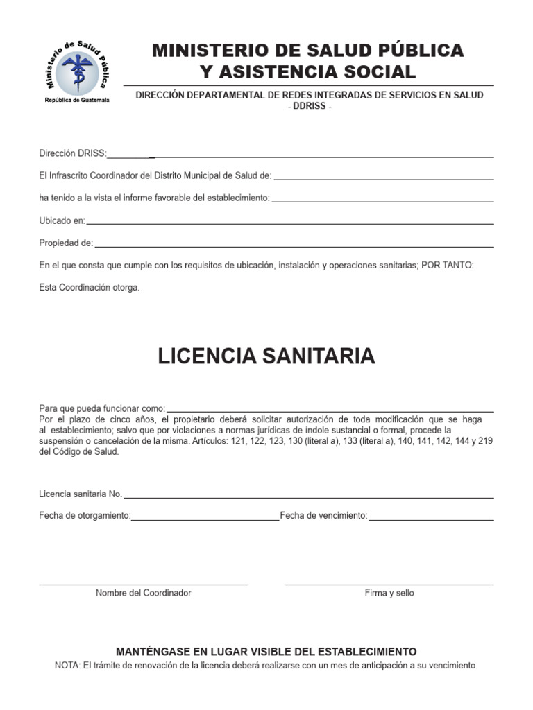 03 Formulario Licencia Sanitarialicencia Sanitaria de Establecimientos ...