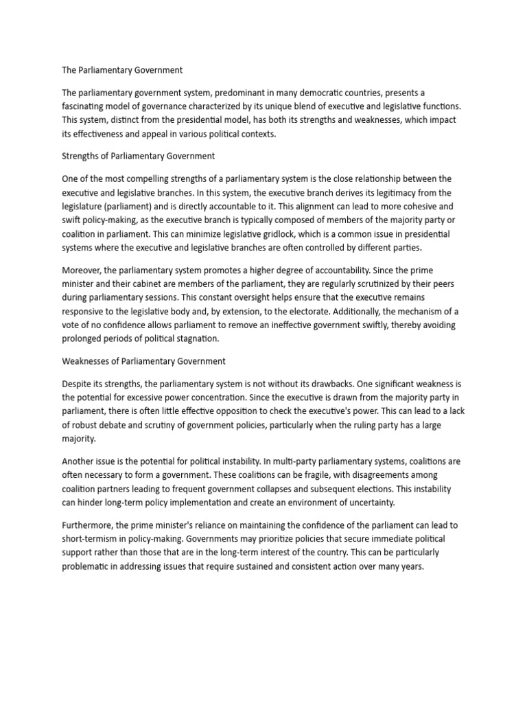The Parliamentary Government | PDF | Parliamentary System | World Politics