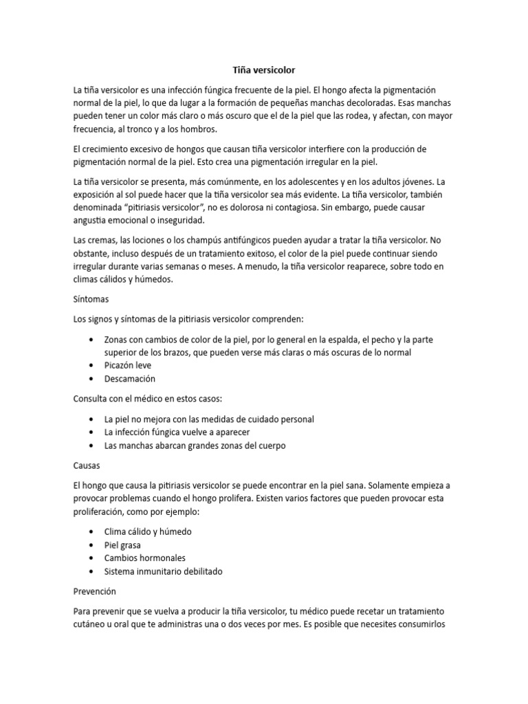 Tiña Versicolor | PDF | Causas de la muerte | Piel