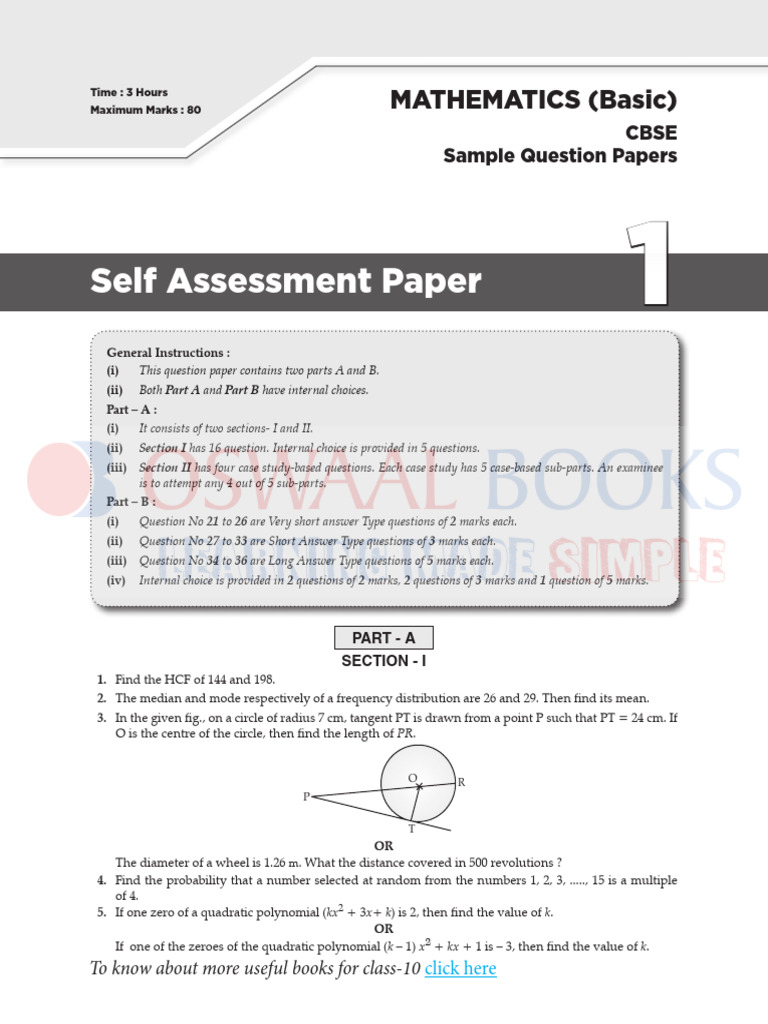 CBSE Sample Question Paper Mathematics Basic | PDF | Circle | Area