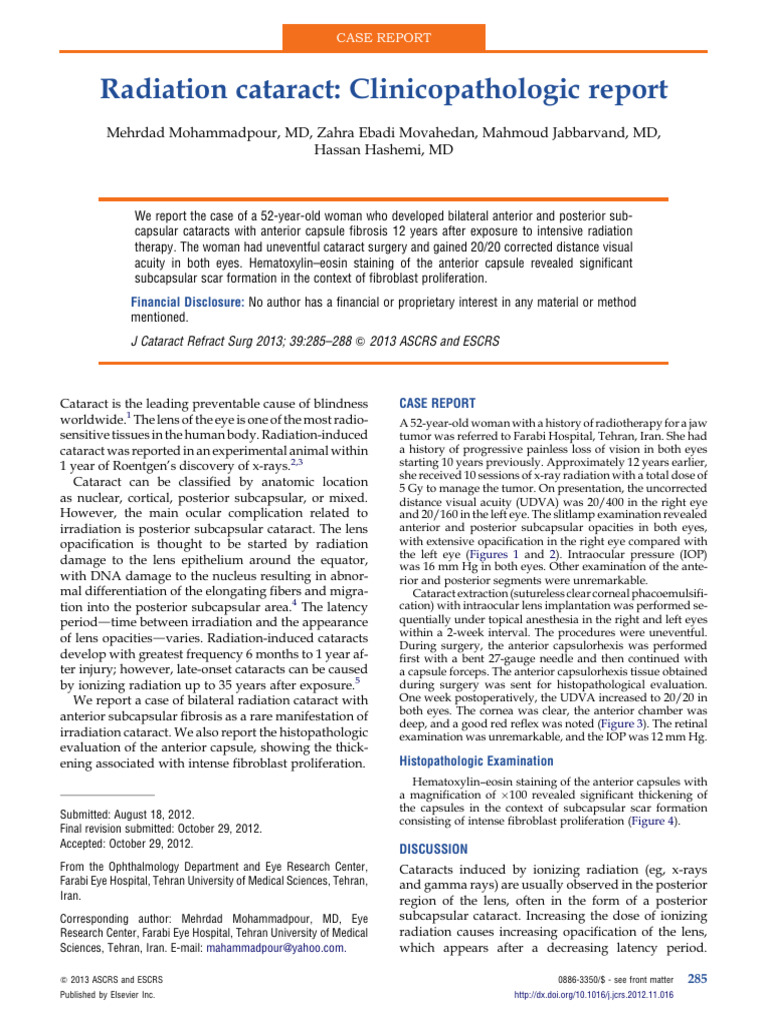Radiation cataract Clinicopathologic report | Download Free PDF ...