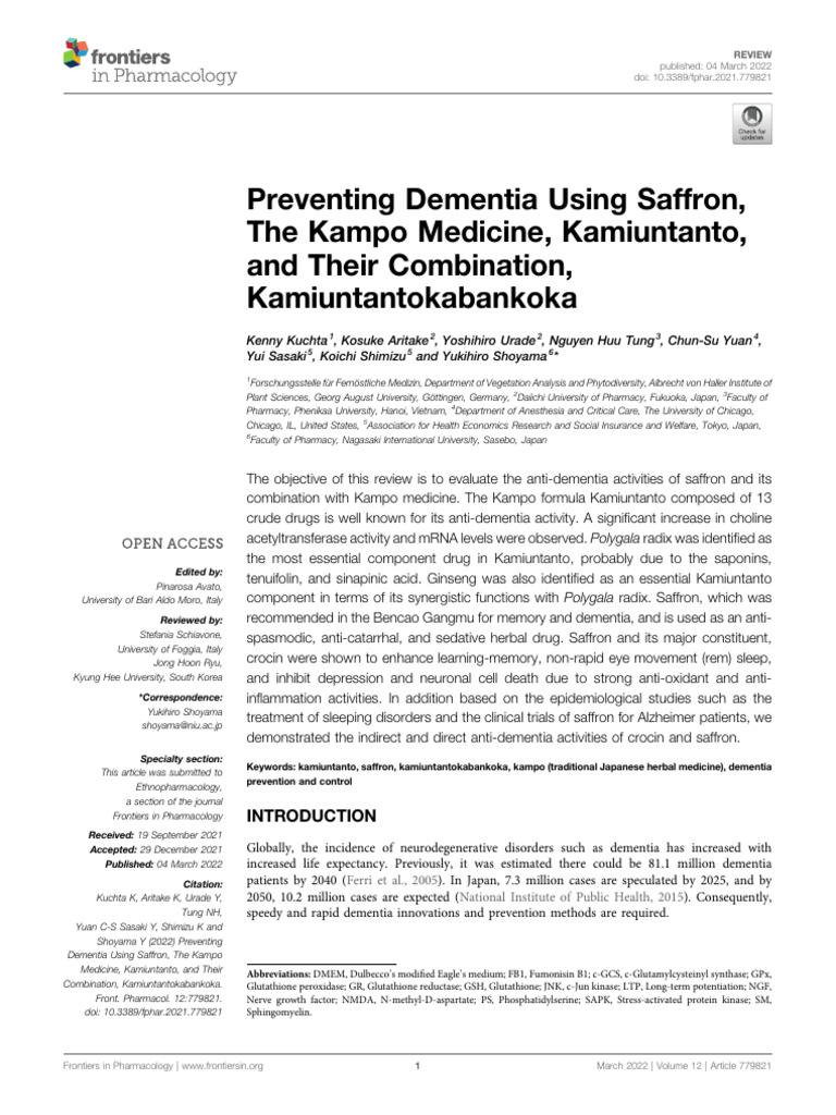 Preventing Dementia Using Saffron, The Kampo Medicine, Kamiuntanto, and ...
