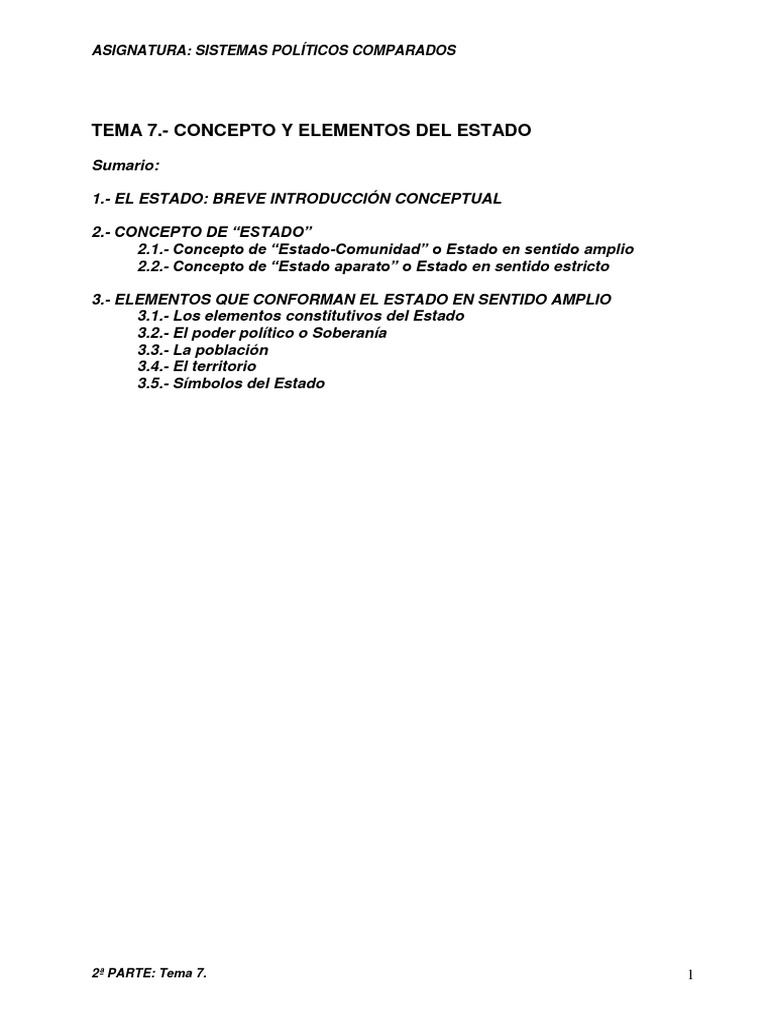 Tema 7.- El Estado. Concepto y elementos | PDF | Estado (política) | Nación