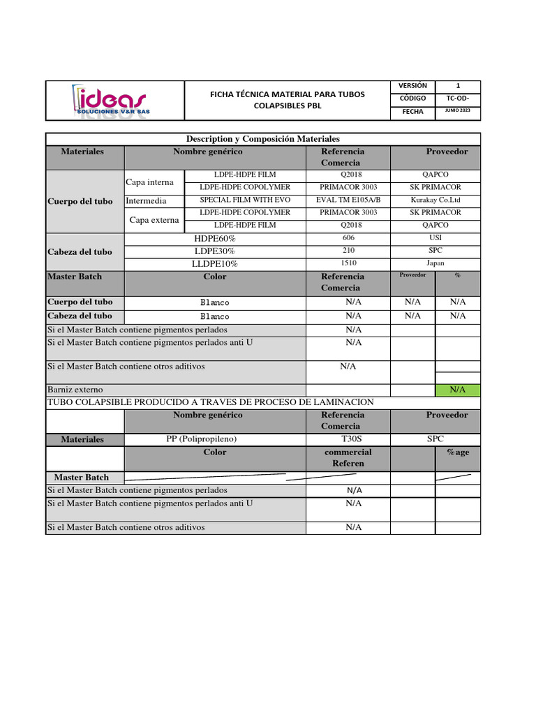 5.hoja de Datos Técnicos de Materiales para Tubos PBL | PDF
