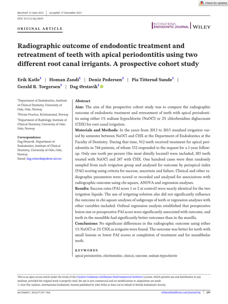 Endodontic Irrigants: NaOCl vs CHX | PDF | Dentistry Branches | Dentistry