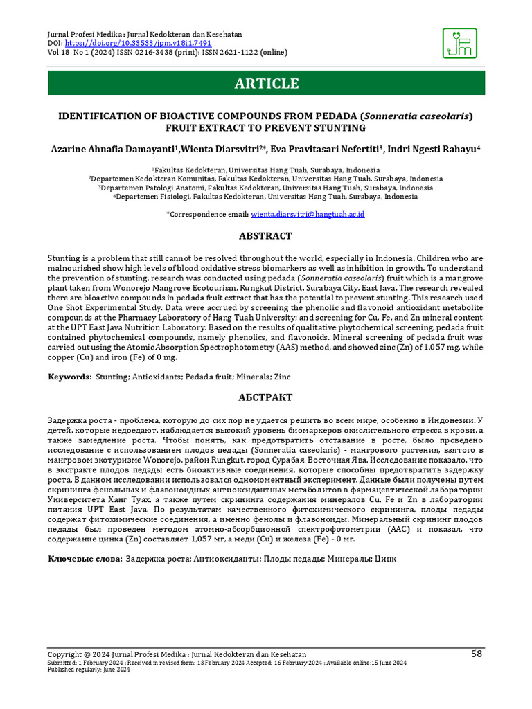 Article: Identification of Bioactive Compounds From Pedada (Sonneratia ...