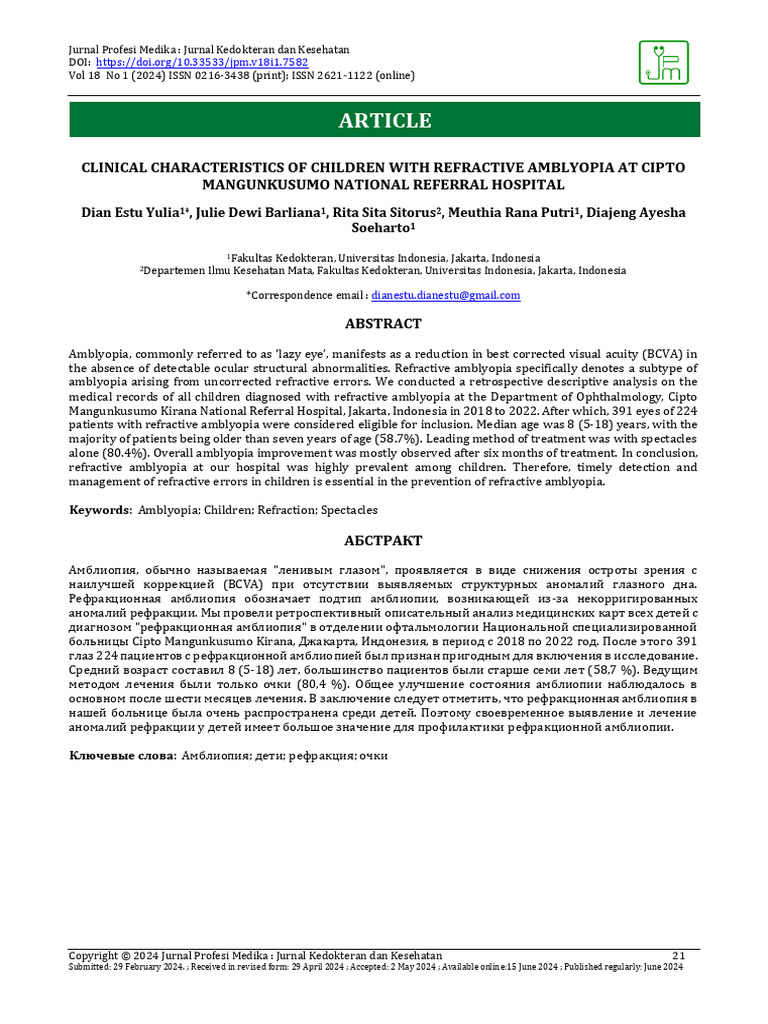 Article: Clinical Characteristics of Children With Refractive Amblyopia ...