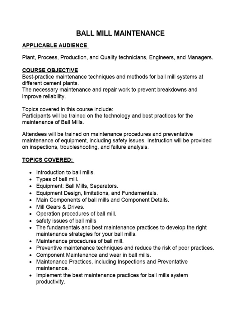 BALL MILL MAINTENANCE | PDF
