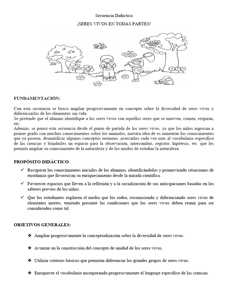 Secuencia Seres Vivos y Elementos Sin Vida Primer Grado 2024 | PDF ...