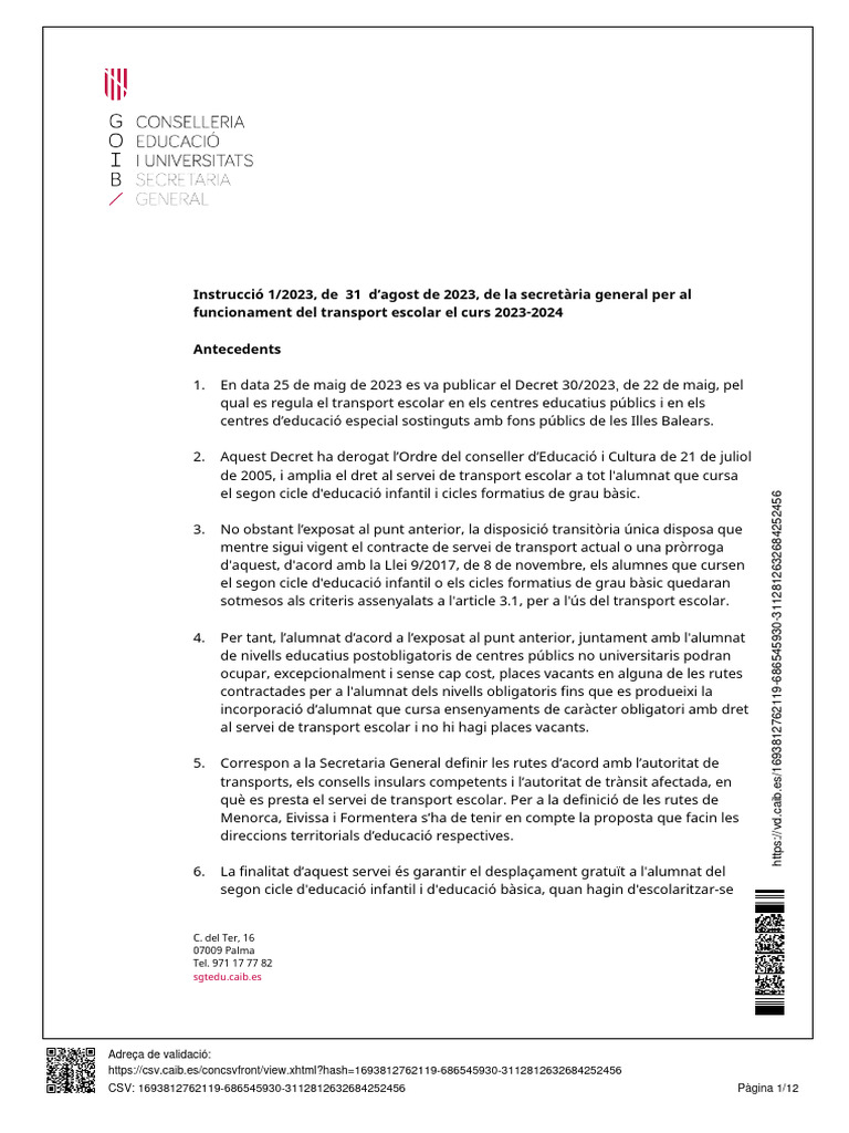 IMP Instrucci Transport Escolar 23-24 | PDF