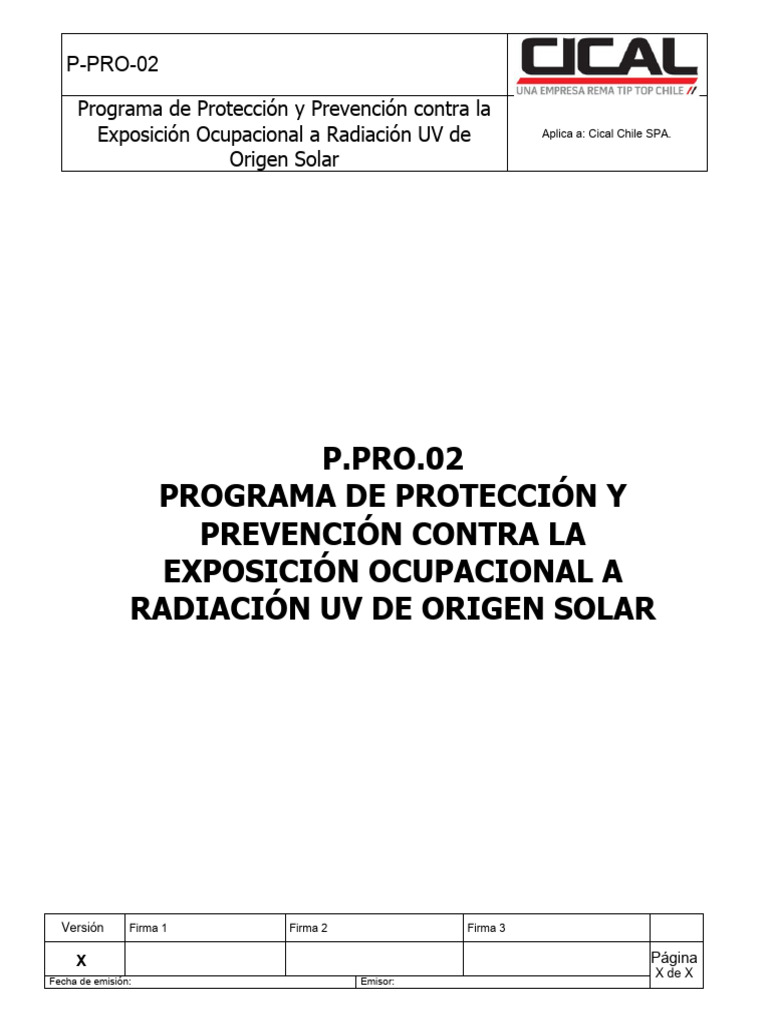 Programa de Protección y Prevención Contra La Exposición Ocupacional a Radiación UV de Origen ...