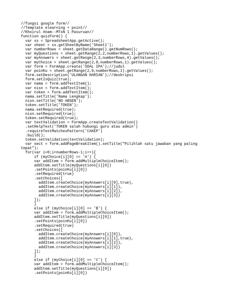 Google Form Quiz Script Guide | PDF