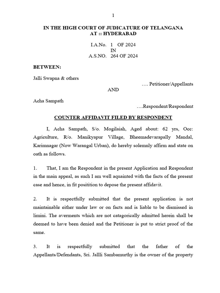 Counter in I.A. in A.S.No. 264 of 2024 - H.C. | PDF | Lawsuit | Judiciaries