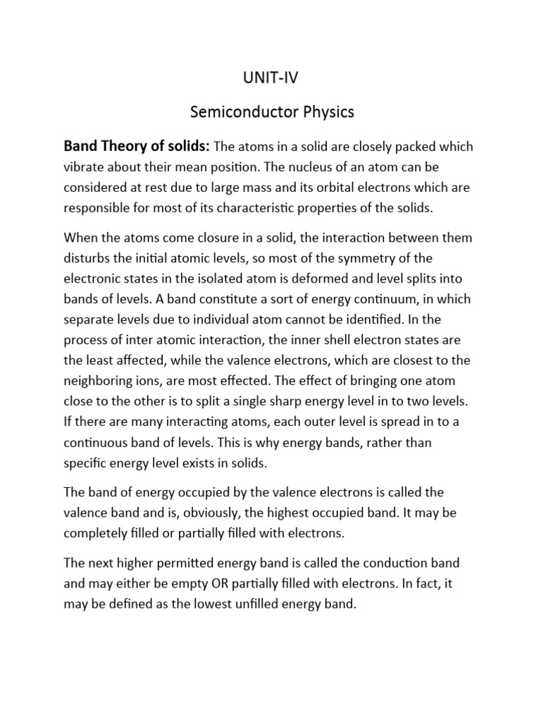 Semiconductor Physics UNIT IV..Docx 3 | Download Free PDF | Semiconductors | Doping (Semiconductor)
