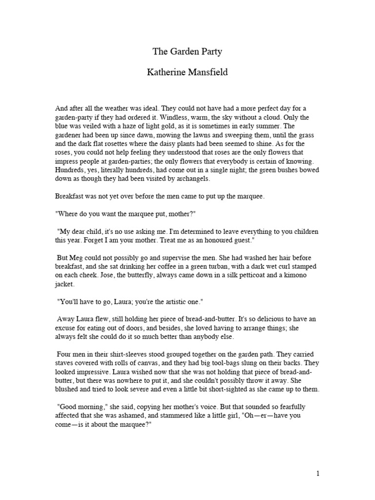 Garden Party by Katherine Mansfield | PDF | Mystery, Thriller & Crime ...