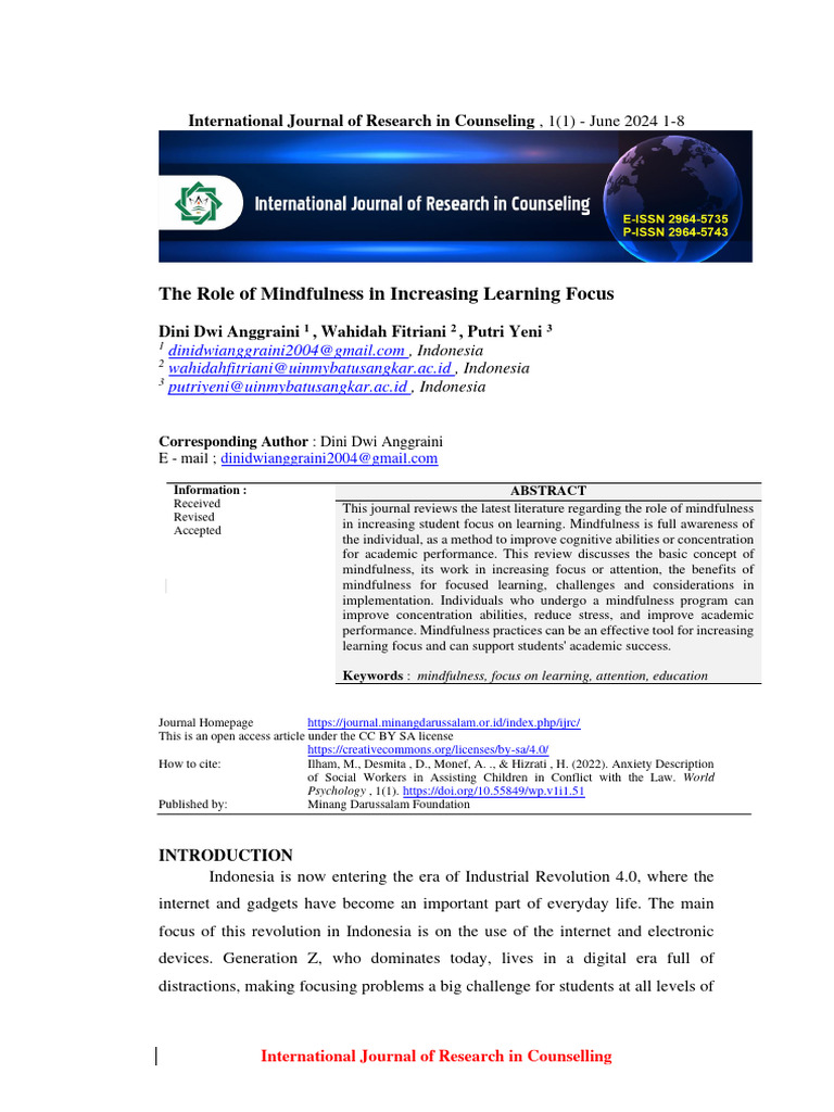 Artikel UAS PSI PEND Dini Dwi Anggraini - 2330306019 PSI A | PDF | Mindfulness | Experience
