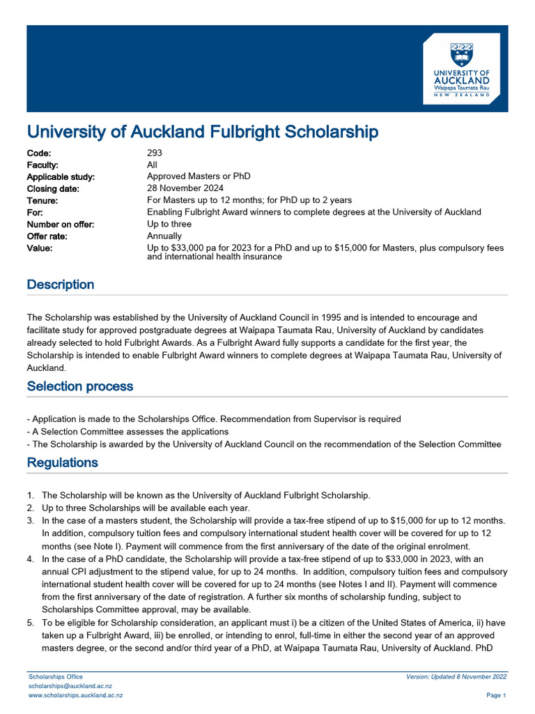 university-of-auckland-fulbright-scholarship | Download Free PDF | Doctor Of Philosophy ...