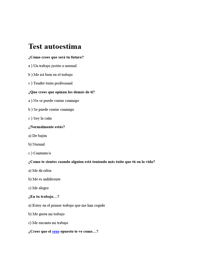 Test Autoestima | PDF | Autoestima | Sicología