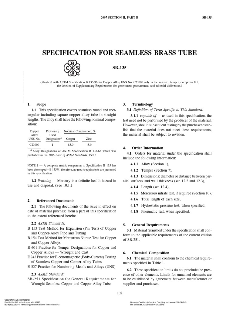 Asme Section Ii B SB-135 | PDF | Pipe (Fluid Conveyance) | Engineering ...