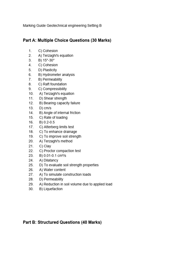 Marking Guide Geotechnical Engineering Setting B | PDF