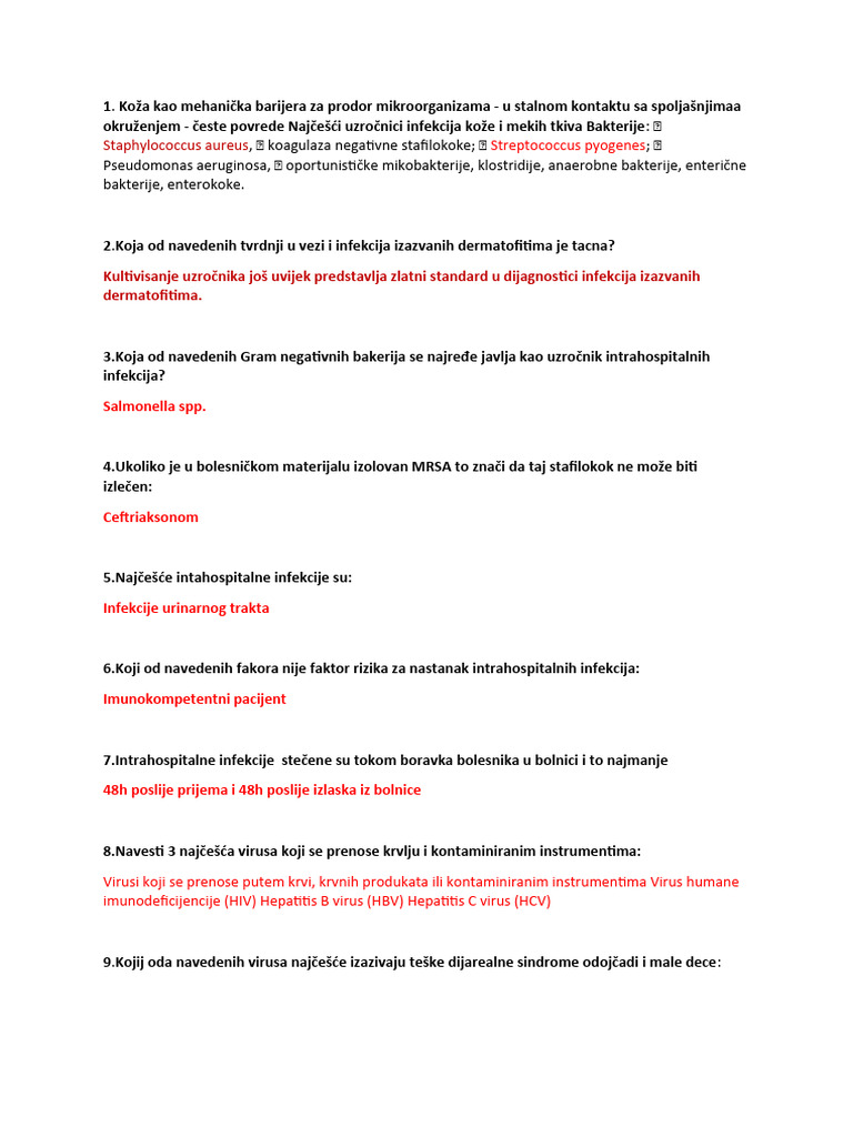 Klinicka Mikrobiologija Testovi Odgovori 1 41 | PDF