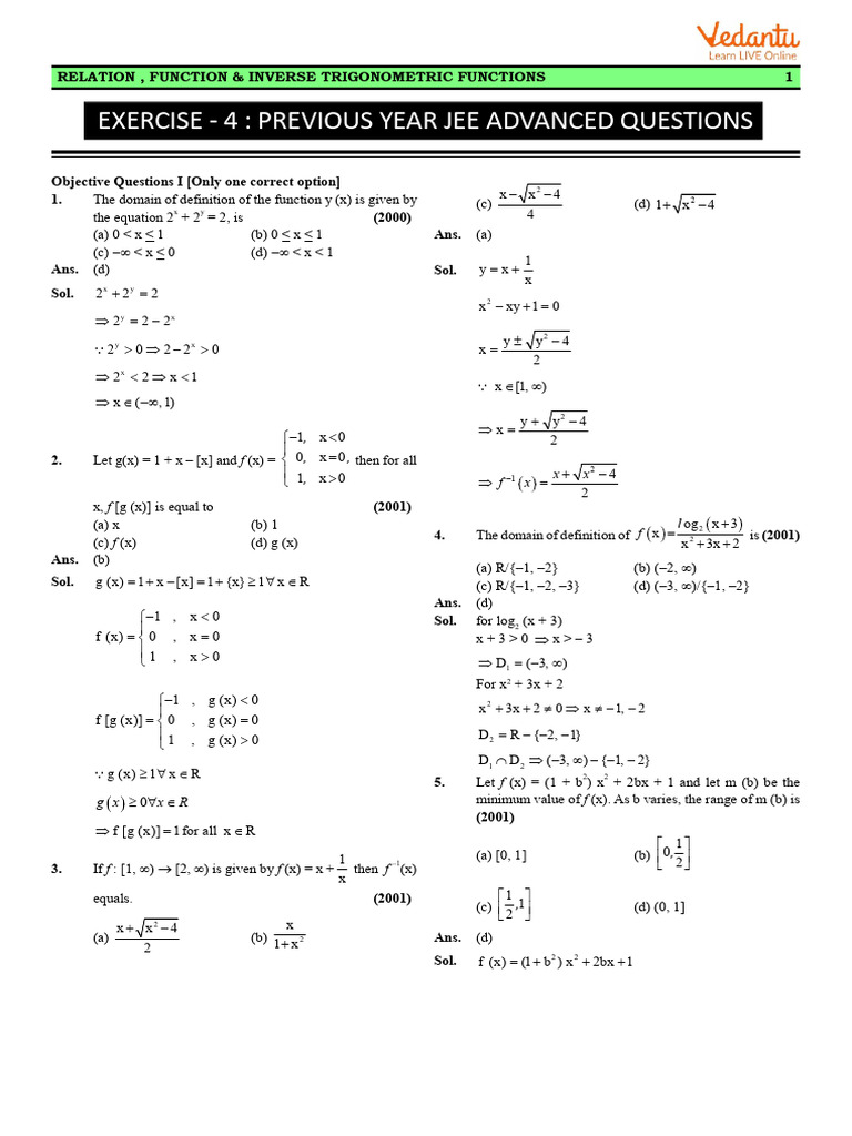 Relation Function-II - Inverse Functions Ex - 4 | PDF | Function (Mathematics) | Trigonometric ...