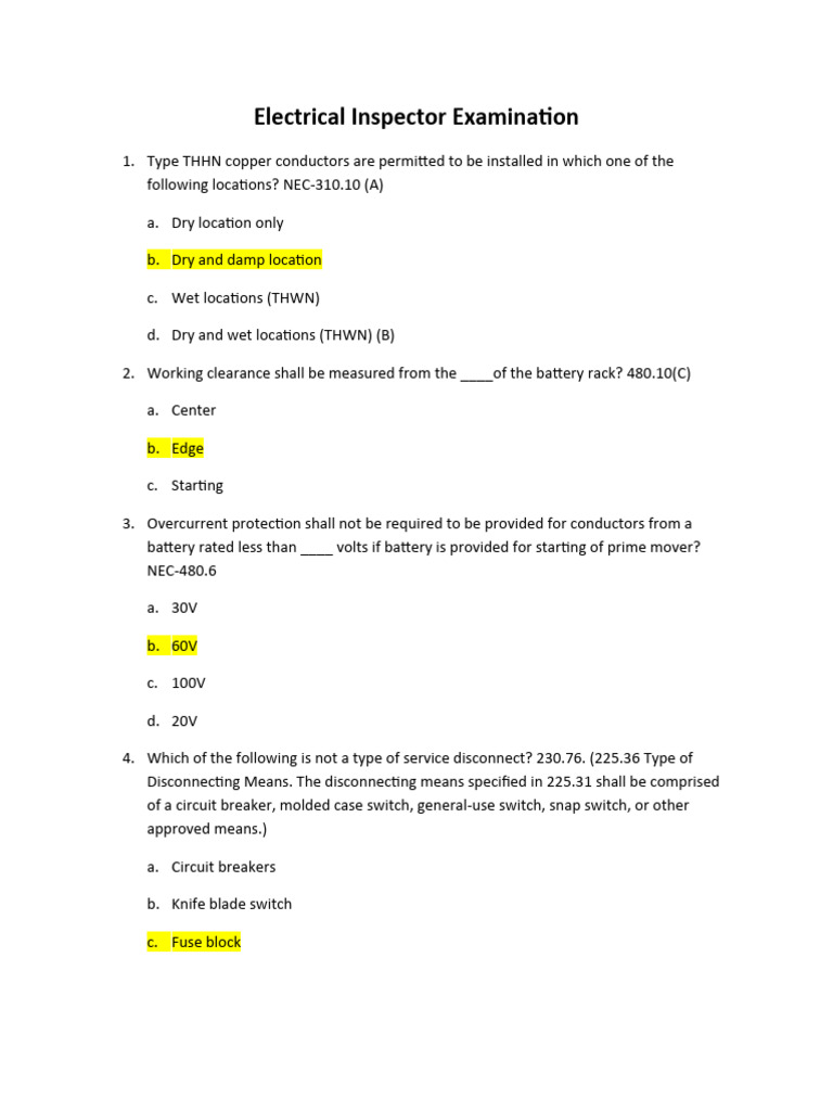 Electrical Inspection Examination | PDF | Electrical Wiring | Fuse ...