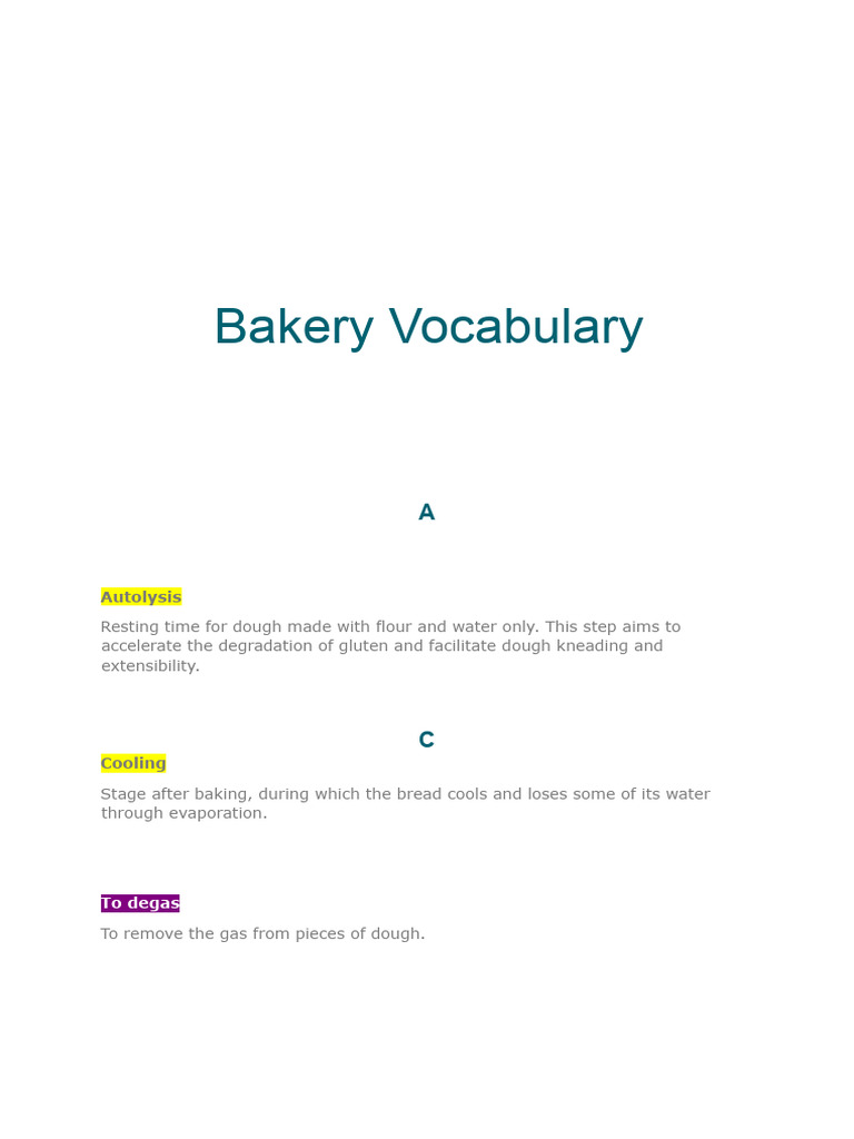 Bakery - Vocabulary | PDF | Breads | Dough