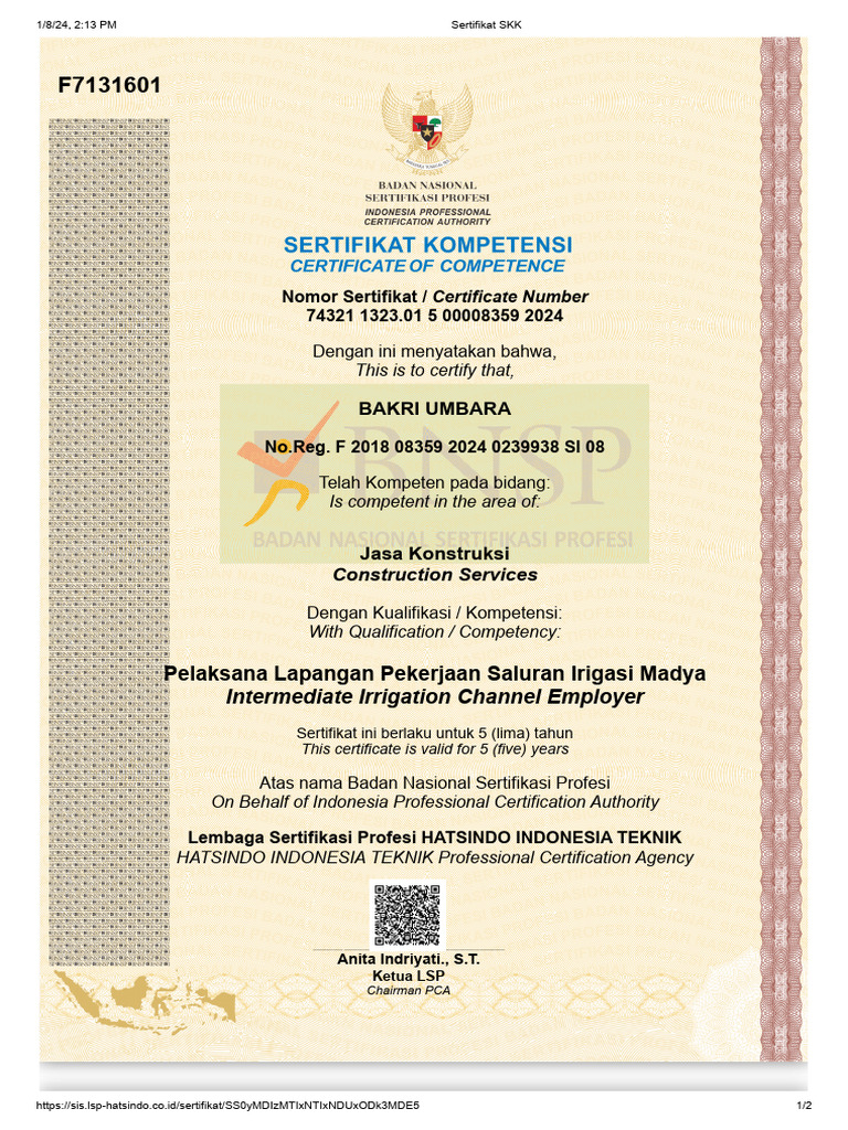 Sertifikat SKK Bakri | PDF