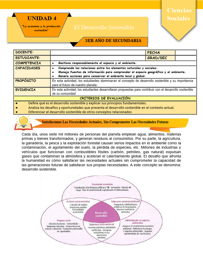 Ficha de Actividad CCSS 3° - Semana 2 | PDF | Desarrollo sostenible | Sustentabilidad